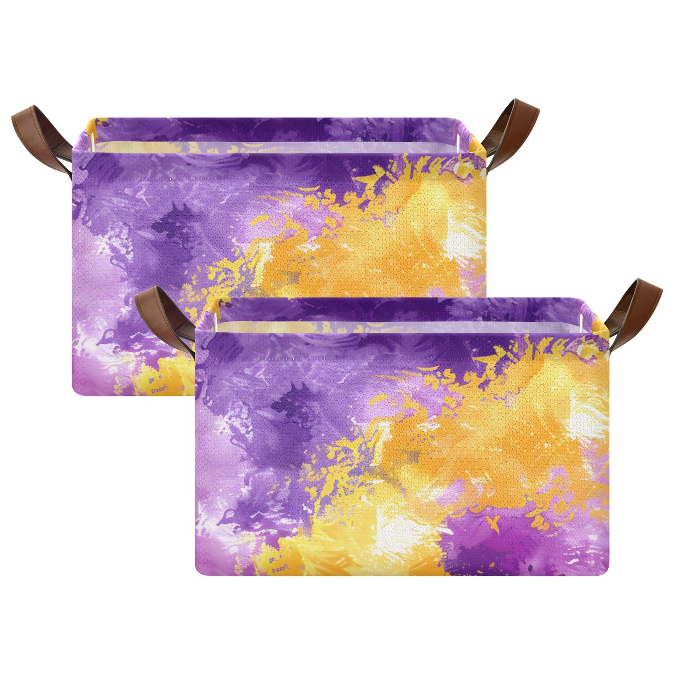 Ryvnso Yellow and Violet Tie Dye Storage Bins Large Basket Foldable ...