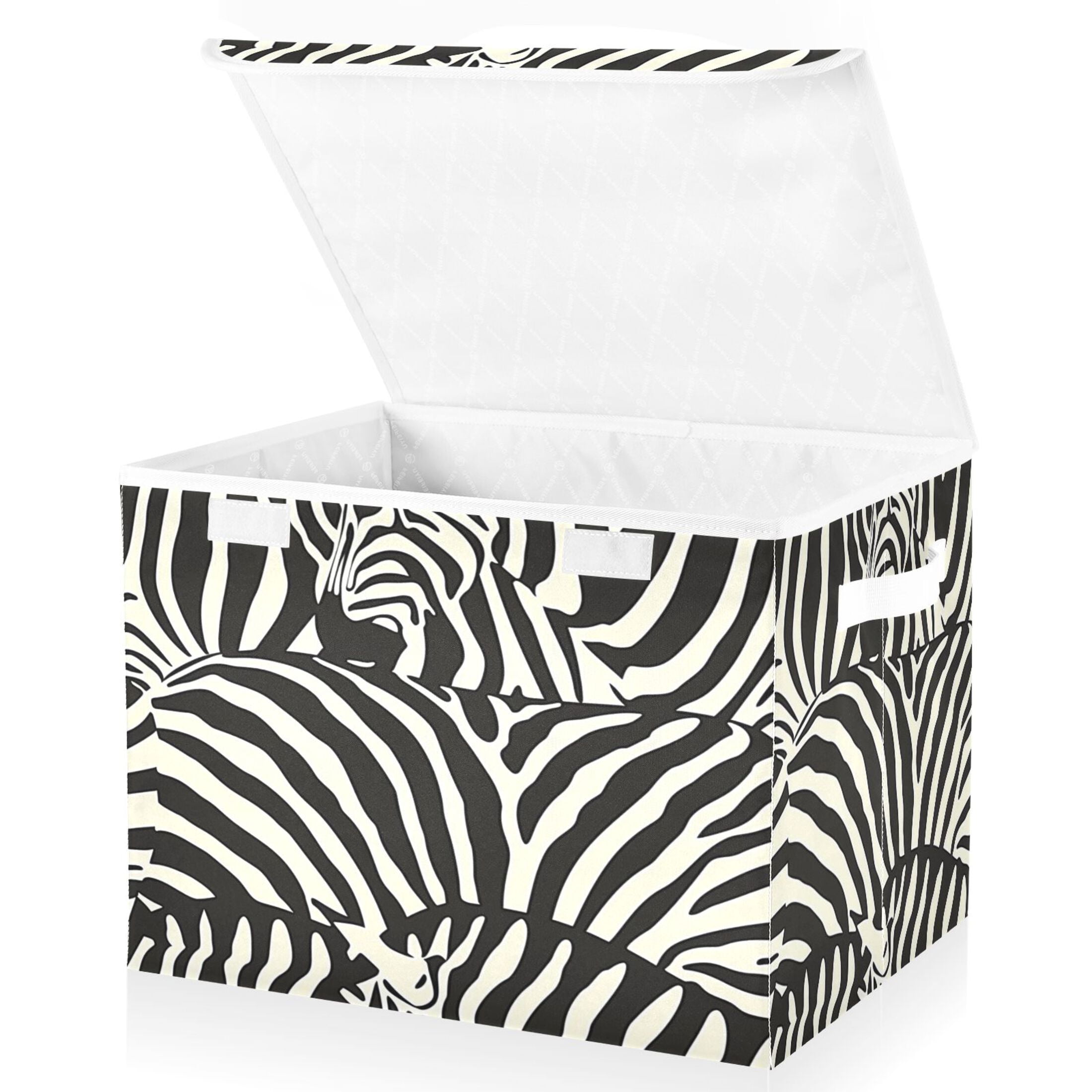 Ryvnso Zebra Black Print Large Lidded Foldable Storage Baskets Cubes ...