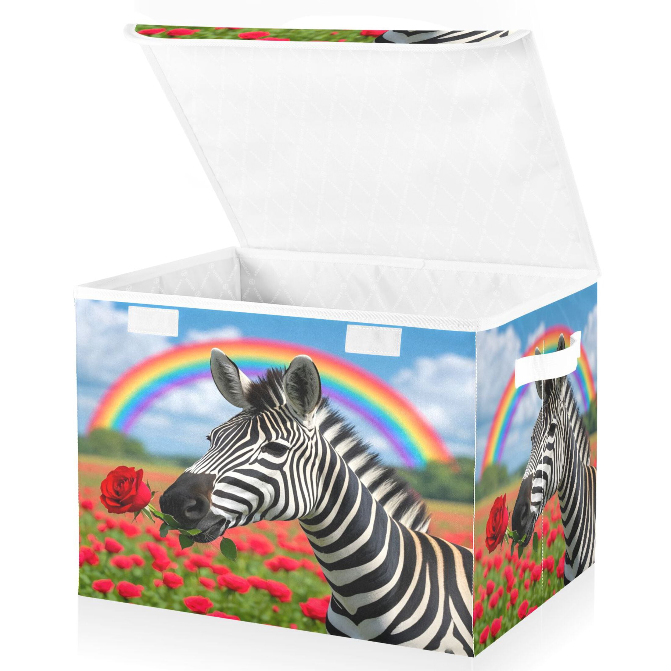 Ryvnso Zebra Rose Field Large Lidded Foldable Storage Baskets Cubes ...