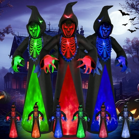 Avoalre 12ft Halloween Inflatable Grim Reaper, 7 Modes 3D Flame Lights ...