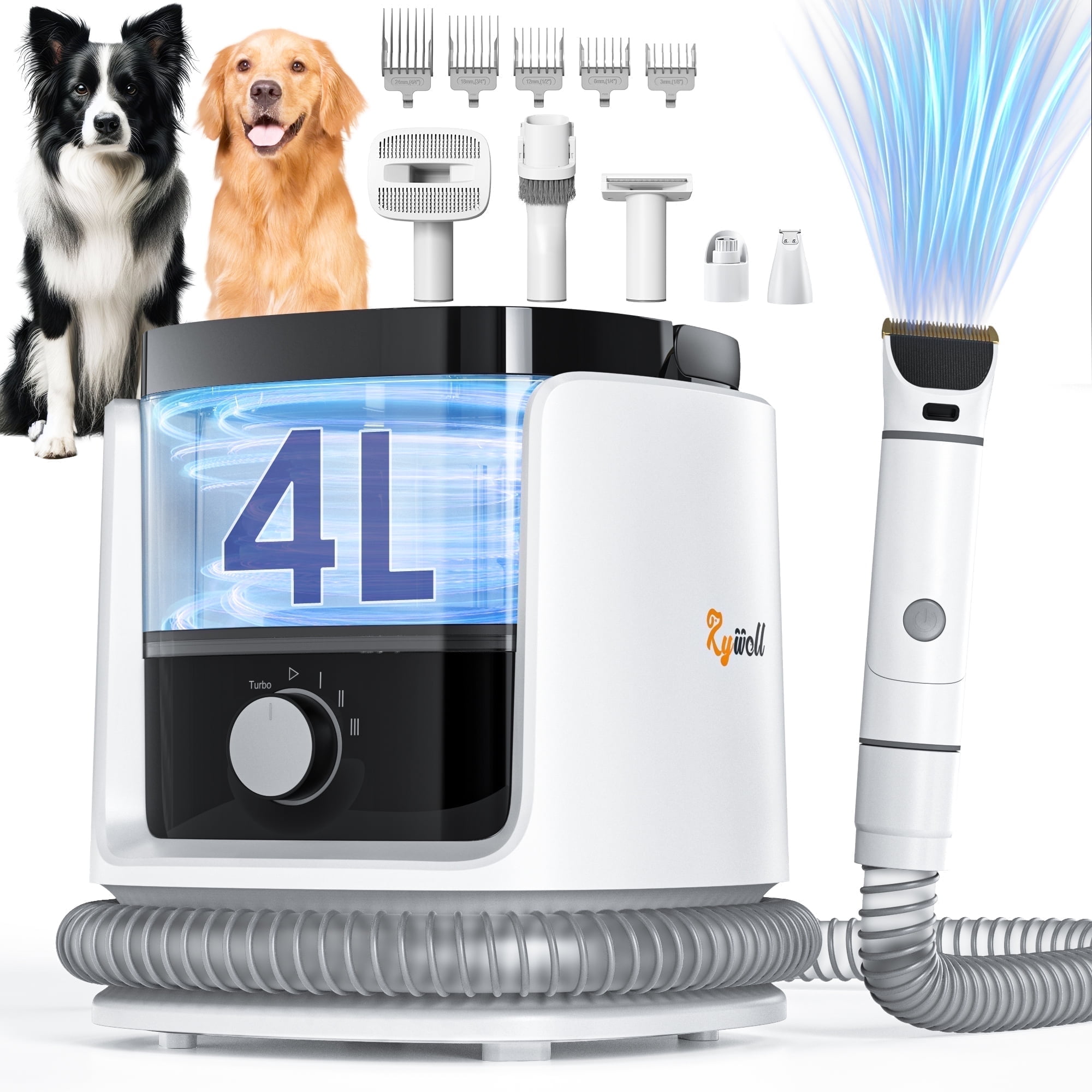Rywell Dog Grooming Vacuum & Pet Grooming Kit, 13000Pa Suction, 4L Dust ...