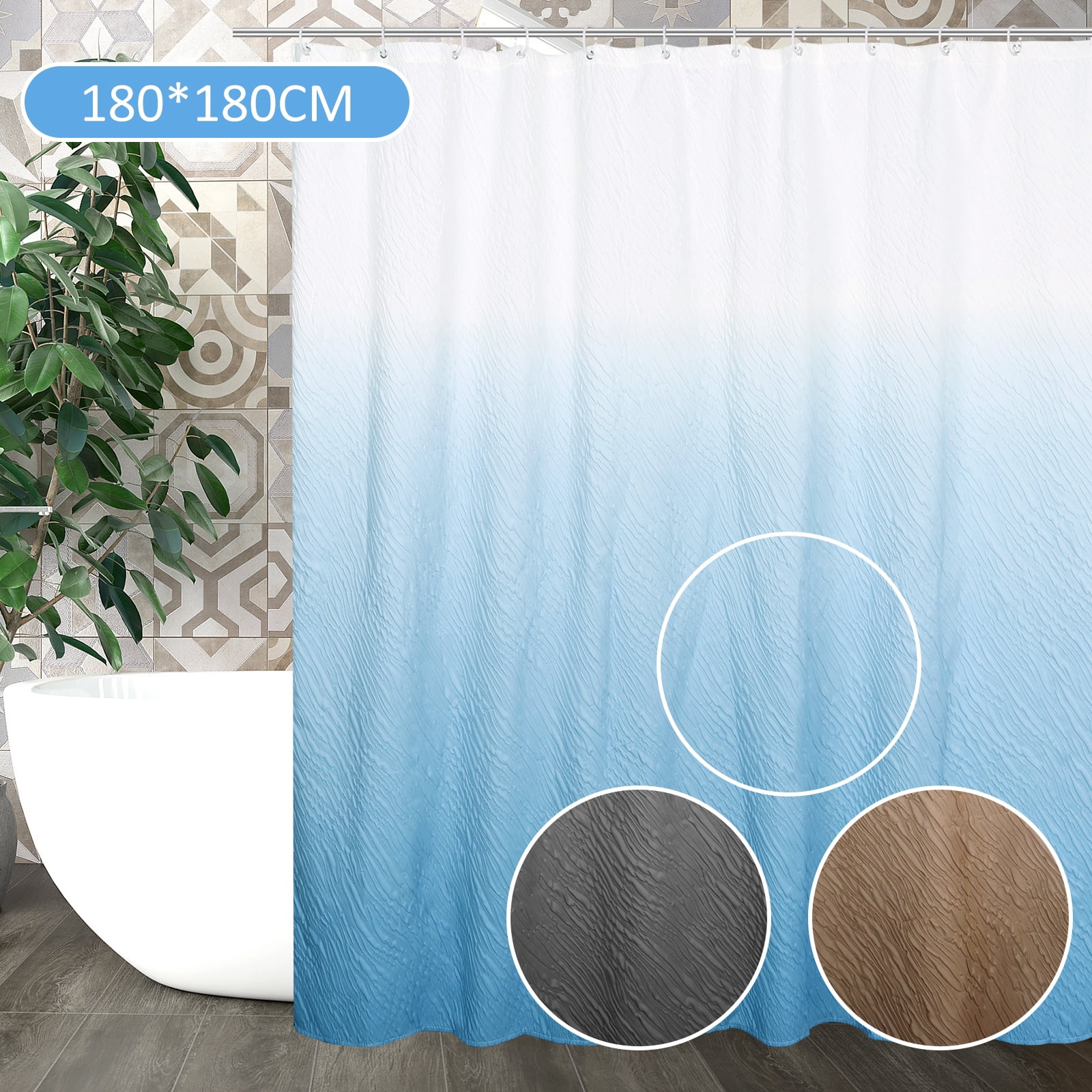 Rzvnmko Bathroom Blue Shower Curtain Set Ombre with 12 Hooks, Modern Shower Curtain, Gradient ...