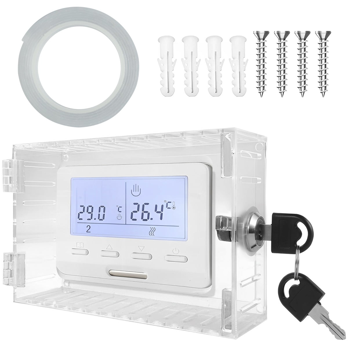 Rzvnmko Universal Thermostat Lock Box, Clear, Fits Thermostats 7H x 4 ...