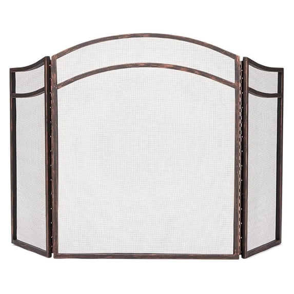 , S-1692, 3 Fold Antique Rust Wrought Iron Arch Top Fireplace Screen ...
