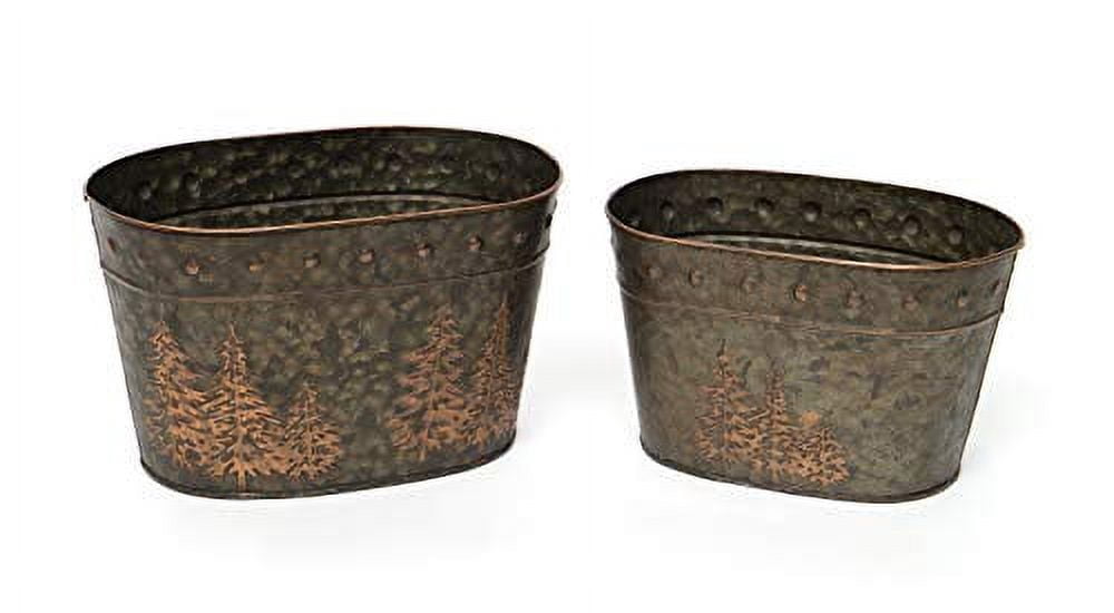 S/2 Antique Bronze Oval Buckets W Embossed Trees Christmas Winter ...