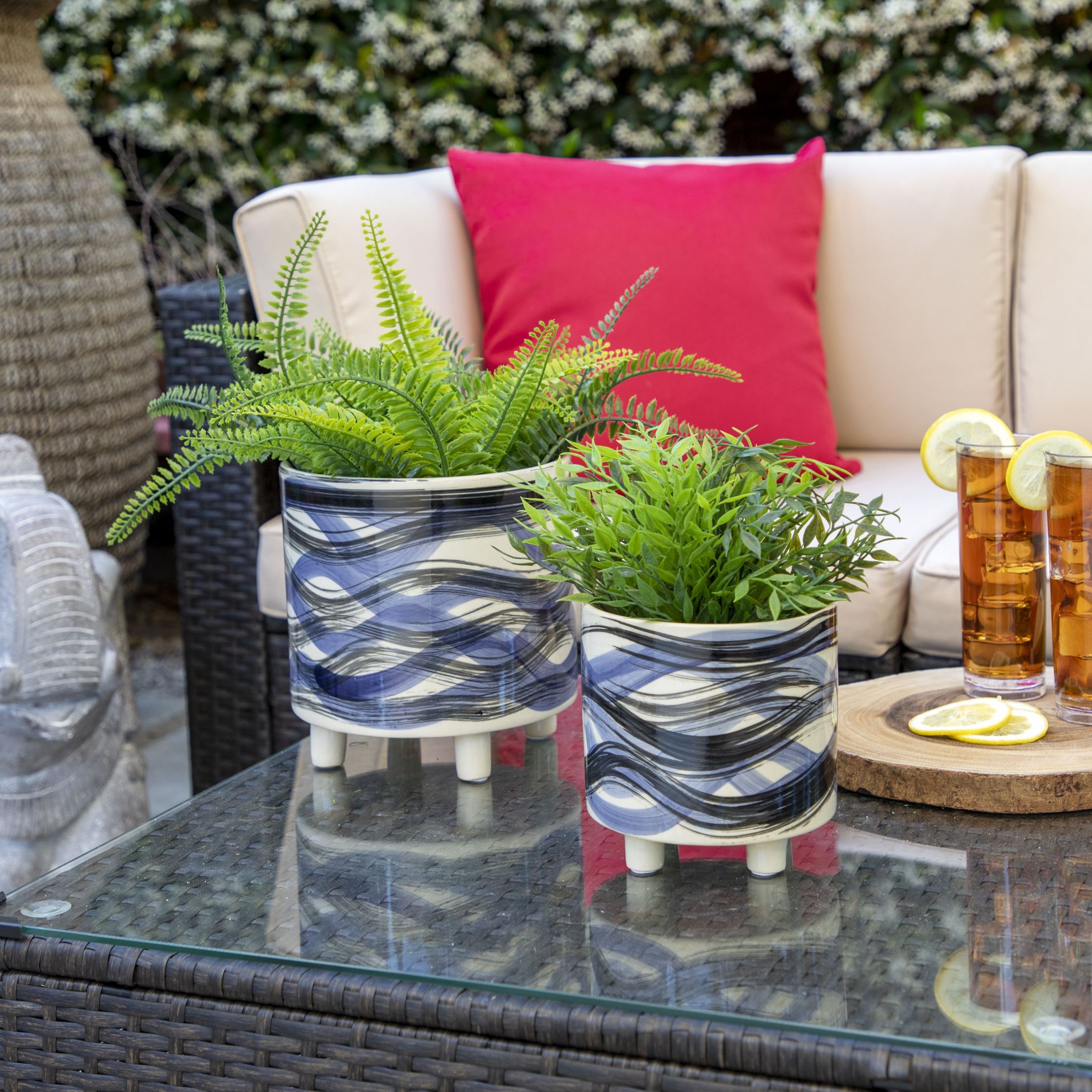 S/2 FOOTED PLANTERS 9/6", ABSTRACT BLUE Ceramic - Walmart.com