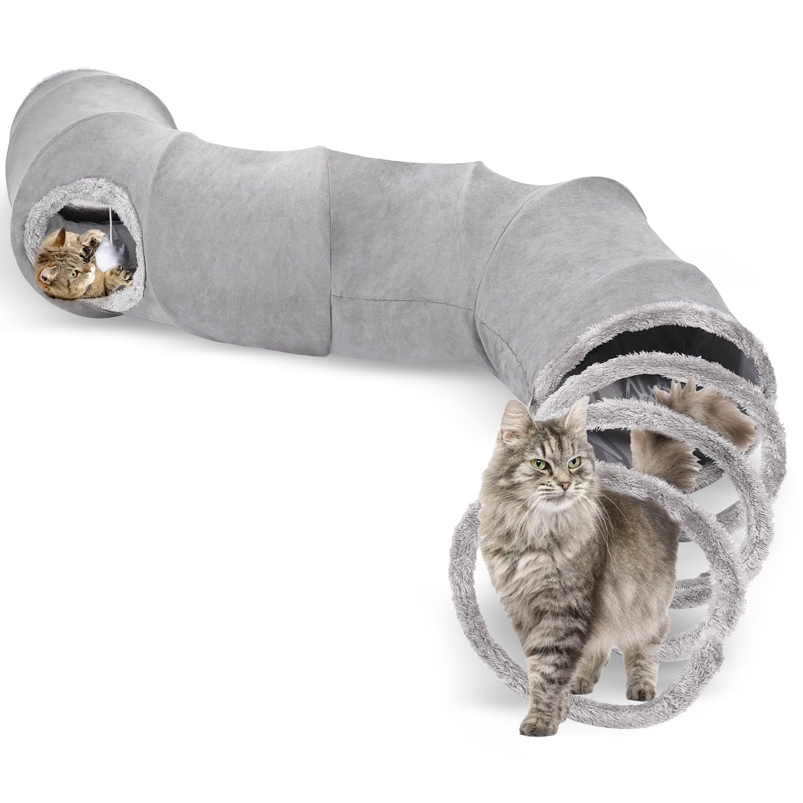 S-2-Way Cat Tunnel For Indoor Cats - 59X10Inches,Collapsible Play ...