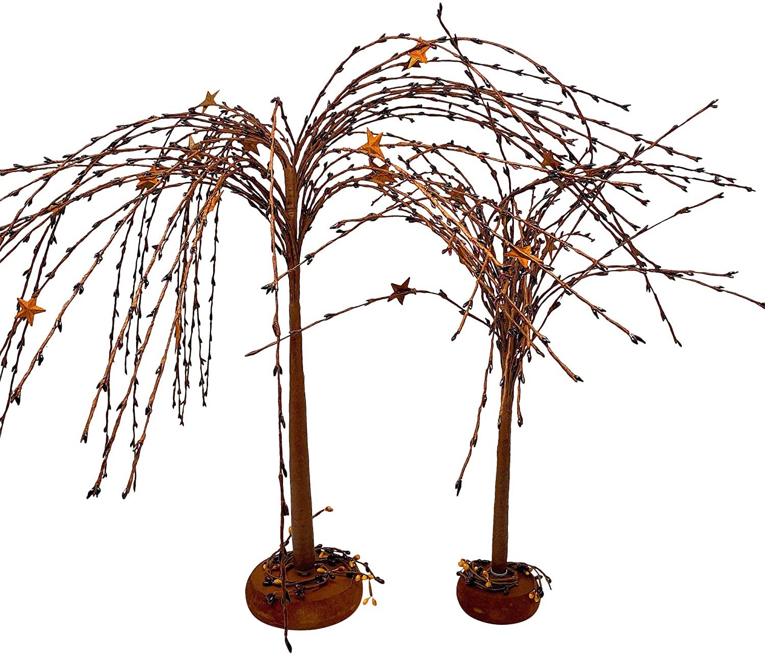 S/2 Willow Trees W Stars Rustic Primitive Table Counter Decor 18" & 12 ...