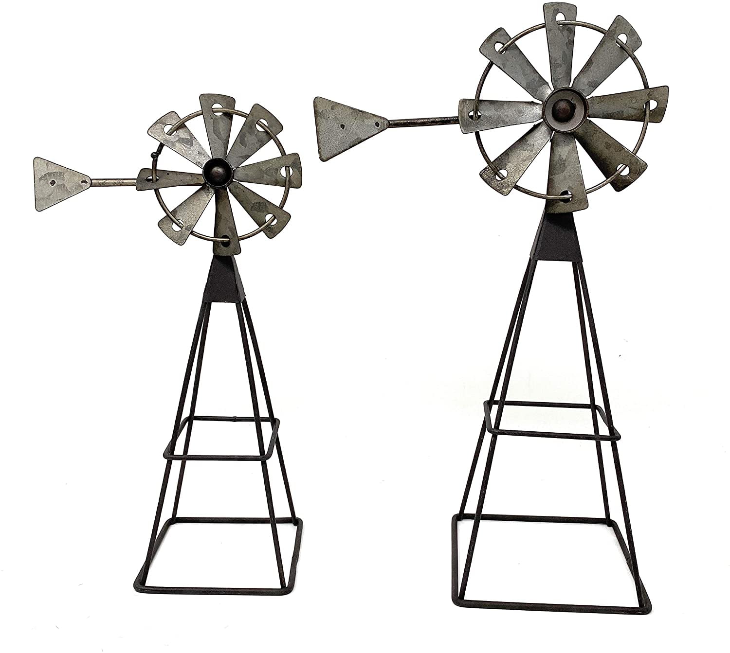 S/2 Windmill Metal Art Statues Small Rustic Home Business Room Shelf ...