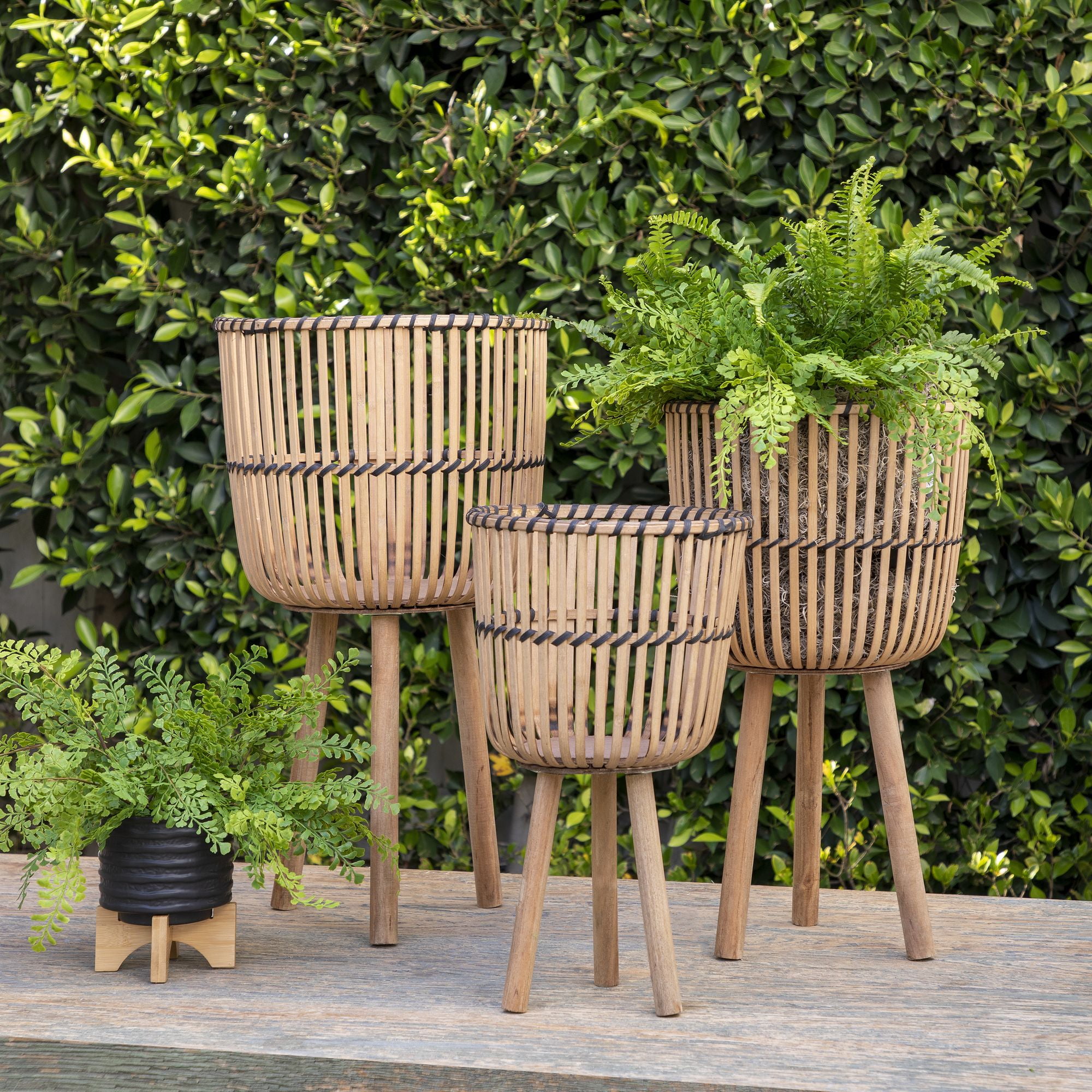 S/3 BAMBOO FOOTED PLANTERS 11/13/15", NATURAL as Pic - Walmart.com
