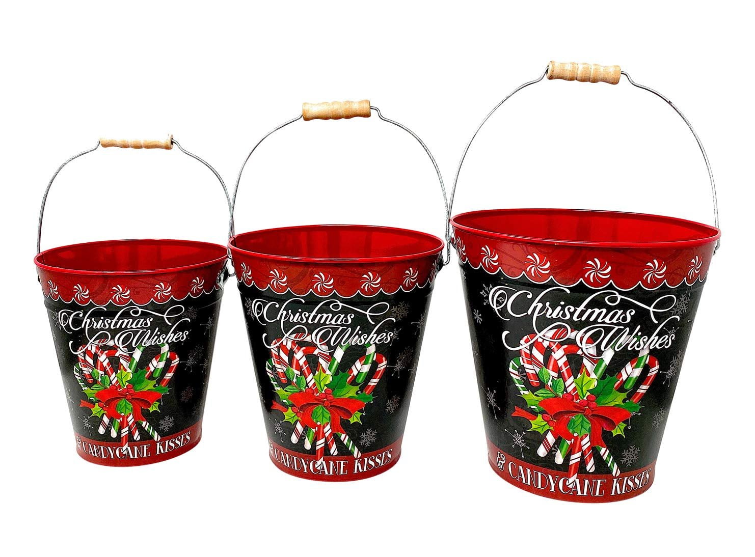 S/3 Christmas Holiday Metal Rustic Bucket Container Organizer/Merry ...