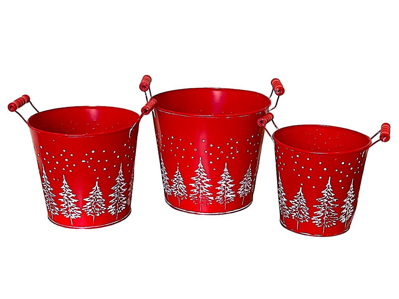 STC World Set of 3 Christmas Decorative Red Tin Buckets, Pine Tree and ...