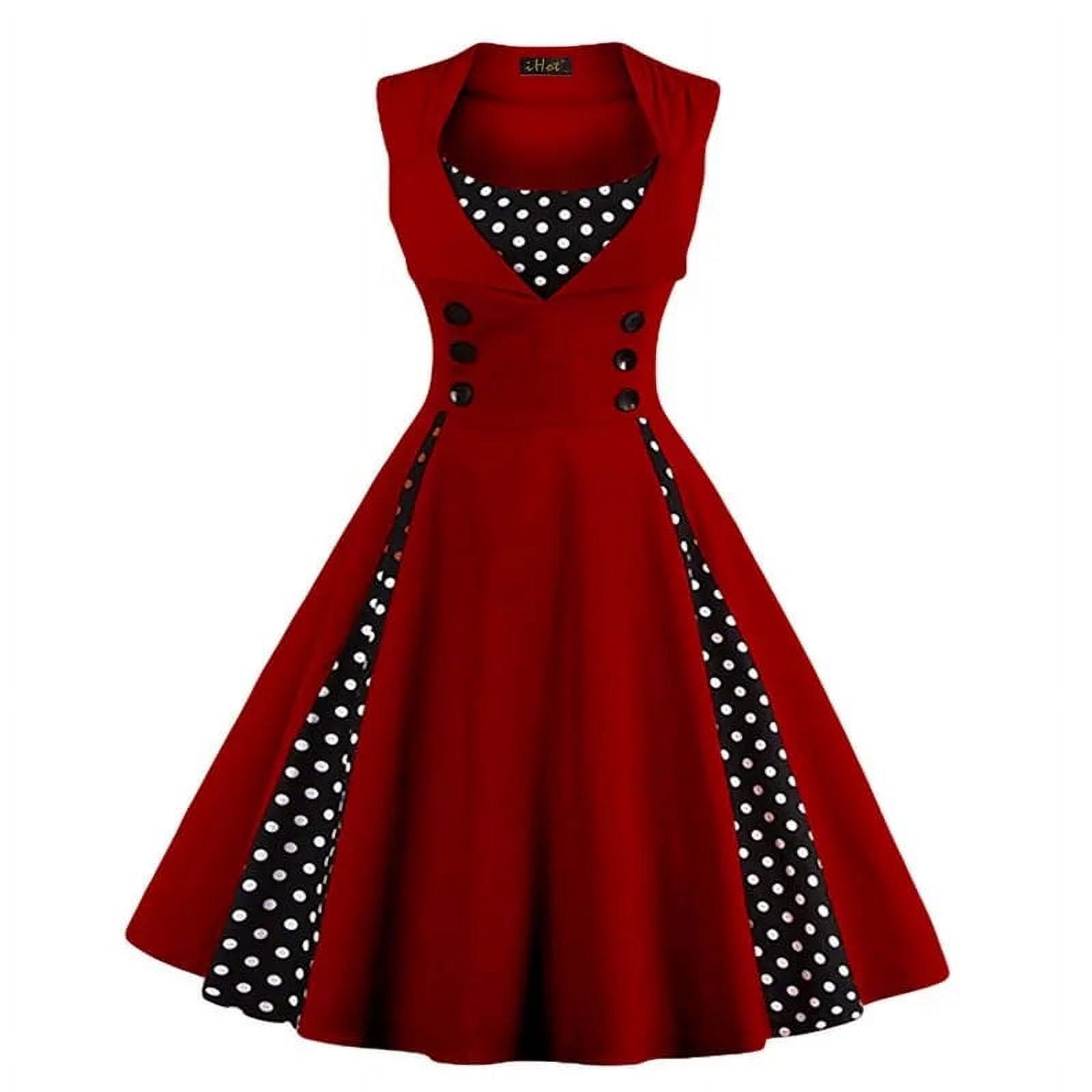 S-5XL Women Robe Retro Vintage Dress 50s 60s Rockabilly Dot Swing Pin ...