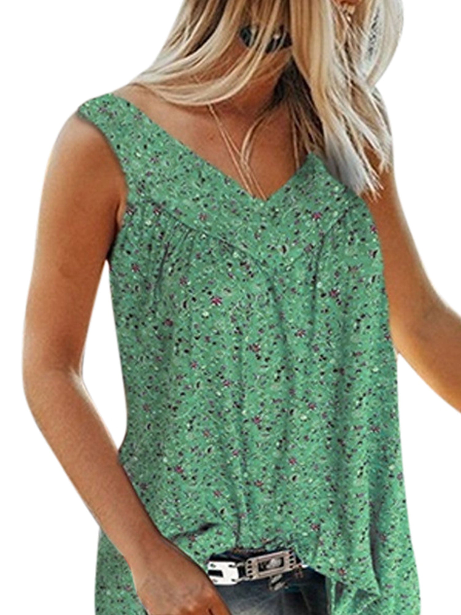 S-7XL Women's Loose Fitting Flowy Sleeveless Tunic, Casual Swing Summer ...