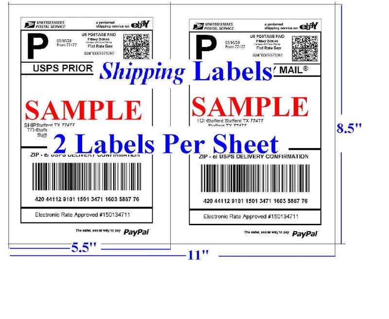 S 800 Shipping Labels Self Adhesive Half Sheet 5.5 x 8.5 UPS FedEx ...