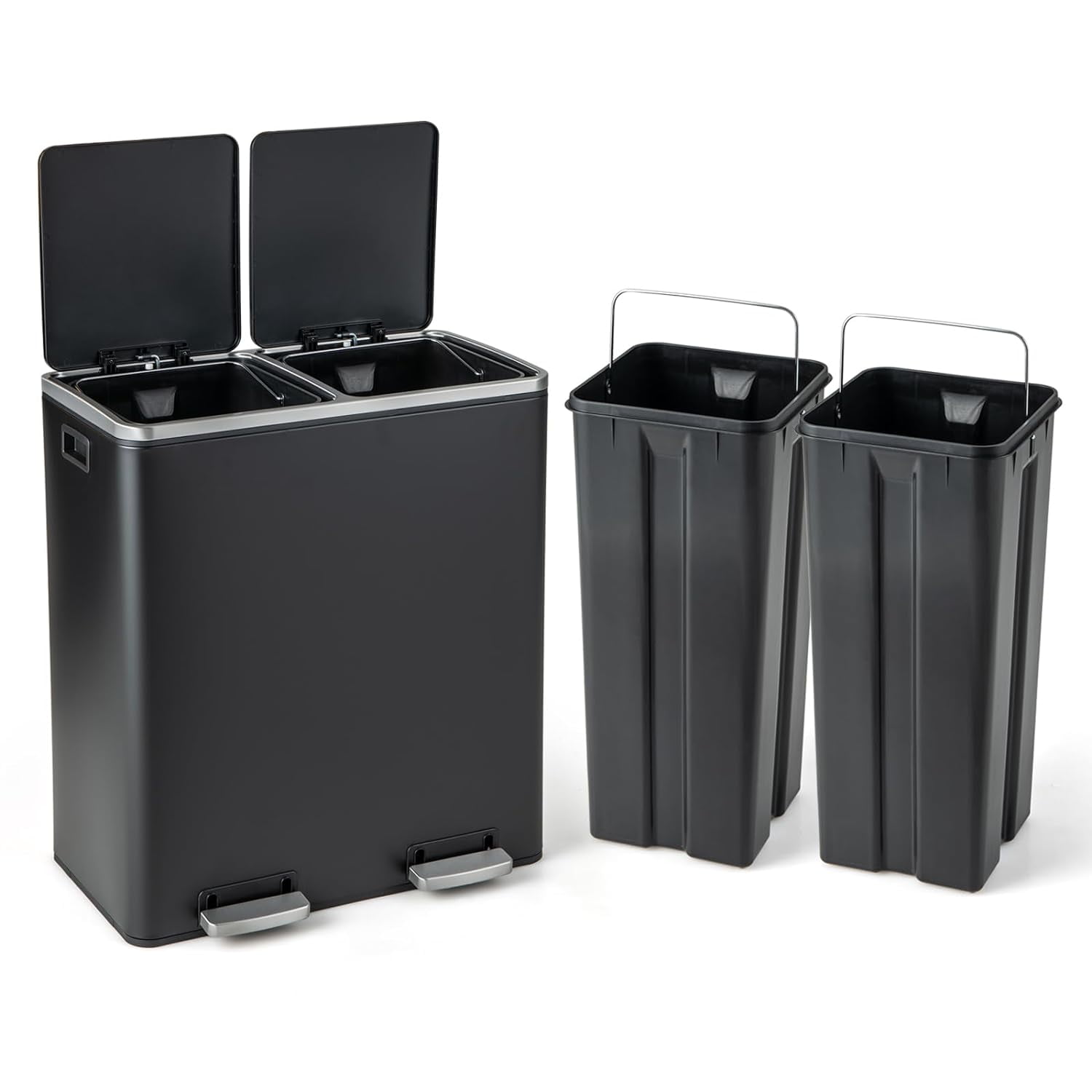 S AFSTAR 16 Gallon Trash Can with Lid, 2 x 8 Gal Trash Bin W/Dual ...