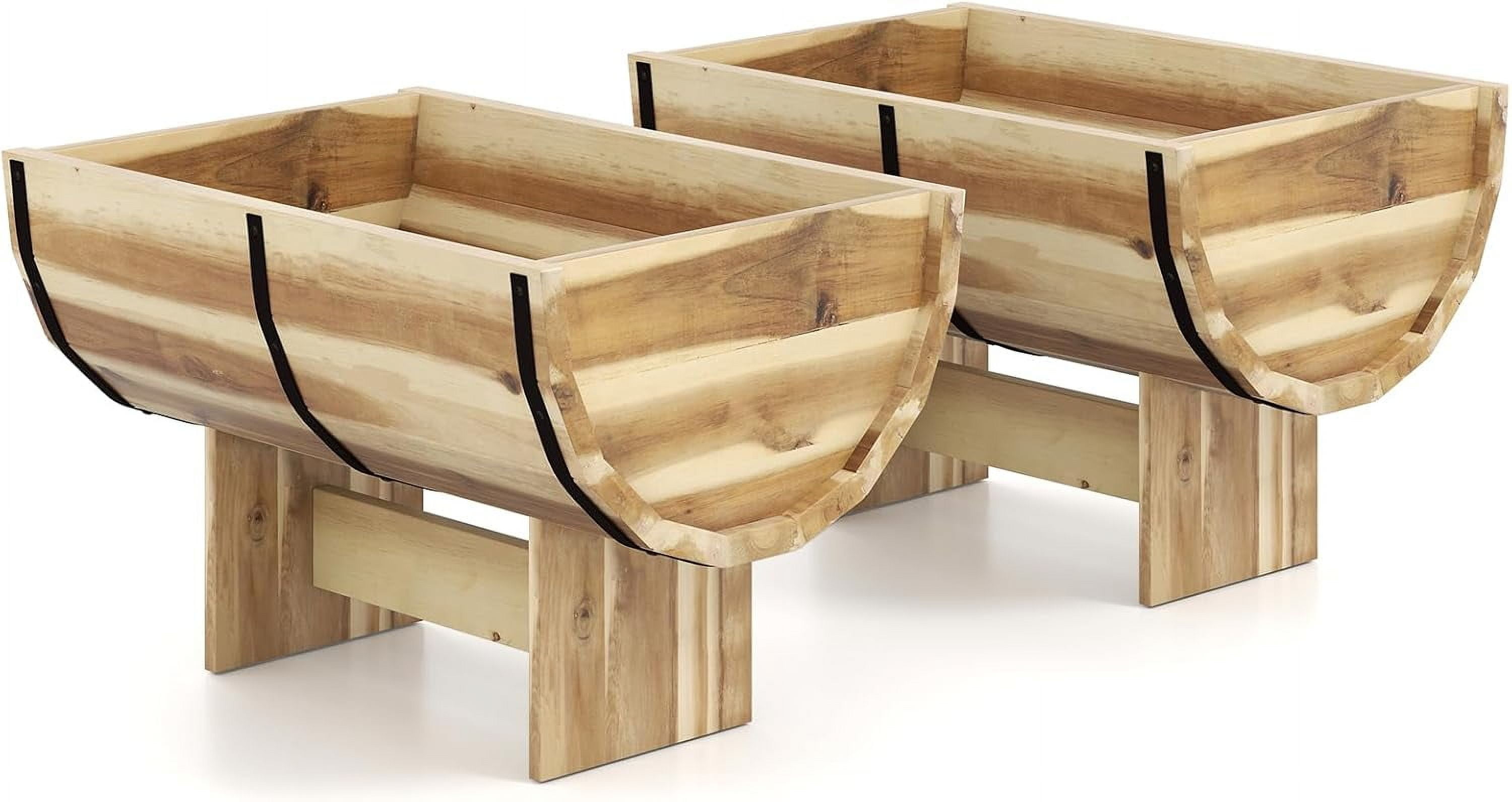 S AFSTAR 2 Pieces Acacia Wood Raised Garden Beds, Half-Barrel Planter ...