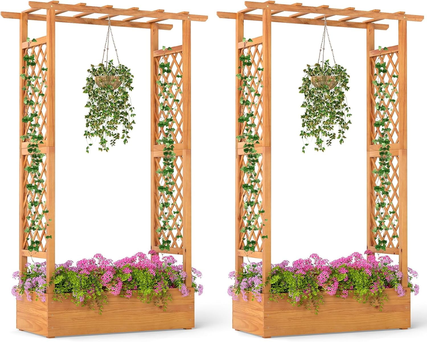 S AFSTAR 2 Pieces Wooden Raised Garden Bed with Trellis, 70" Elevated ...
