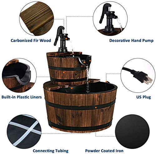 S AFSTAR 2-Tier Barrel Water Fountain Outdoor, Rustic Cascade Fountains ...