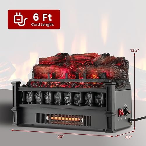 S AFSTAR 20" Electric Fireplace Logs, 1500W Infrared Electric Logs for ...