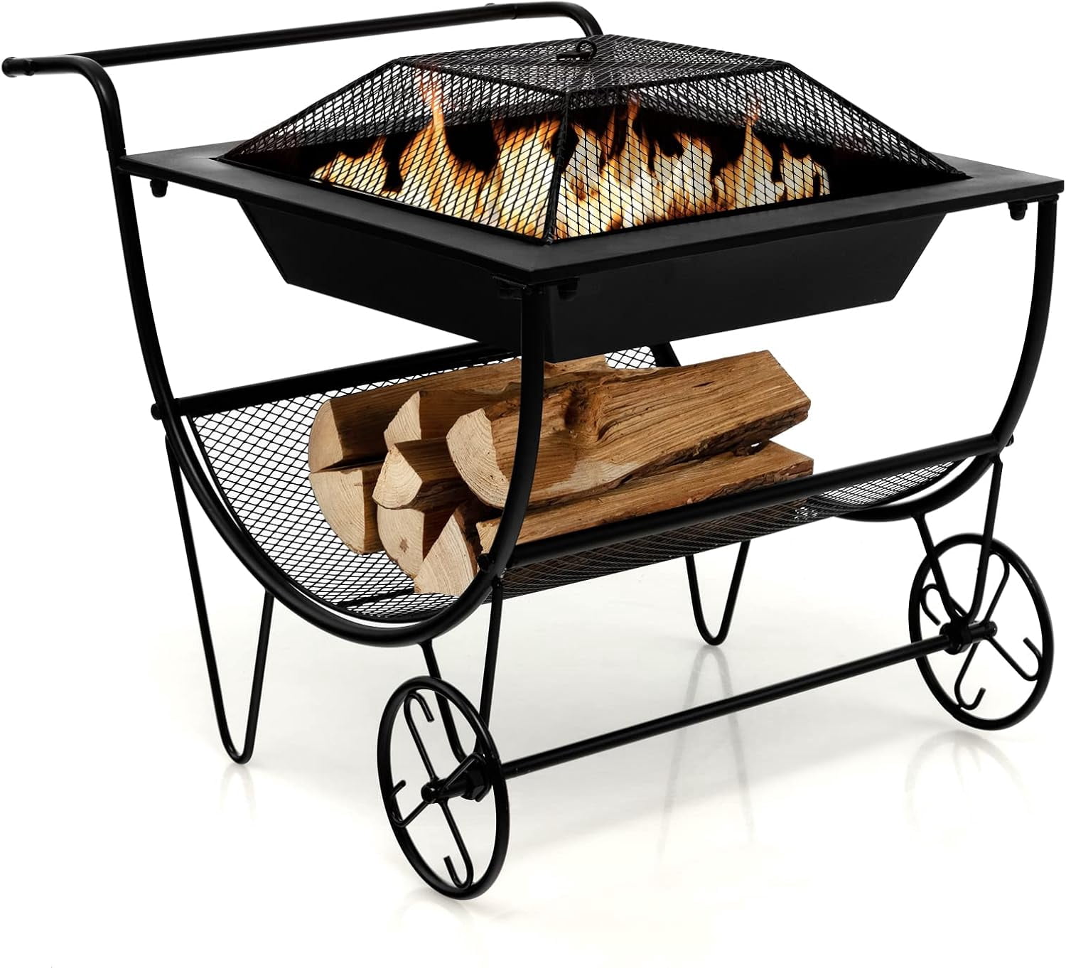 S AFSTAR 21.5" Fire Pit & Firewood Log Rack, Outdoor Square Firepit ...