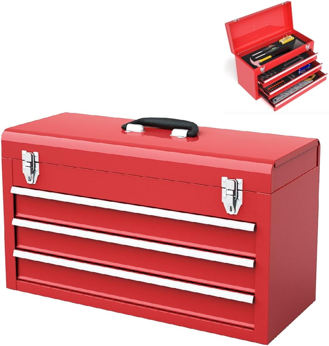 S AFSTAR 21-inche Tool Box, Portable 3 Drawer Steel Toolbox with Top ...