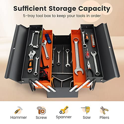 S AFSTAR 22 Inches Tool Box, 3-Layer 5-Tray Metal Toolbox w/Full-Length ...