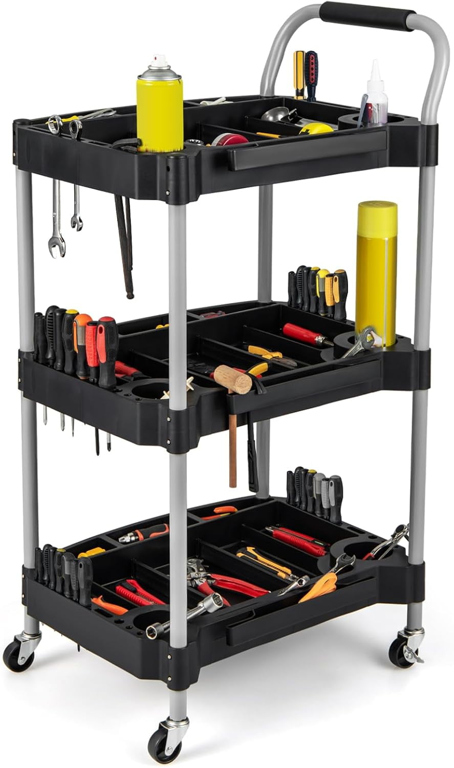 S AFSTAR 3 Tier Rolling Tool Cart, Rustproof Metal Utility Cart w ...