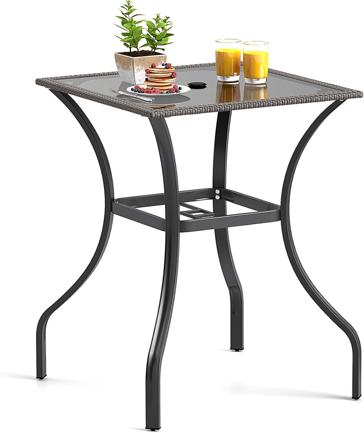 S AFSTAR 37” Height Bistro Table with Umbrella Hole, Tempered Glass Top ...