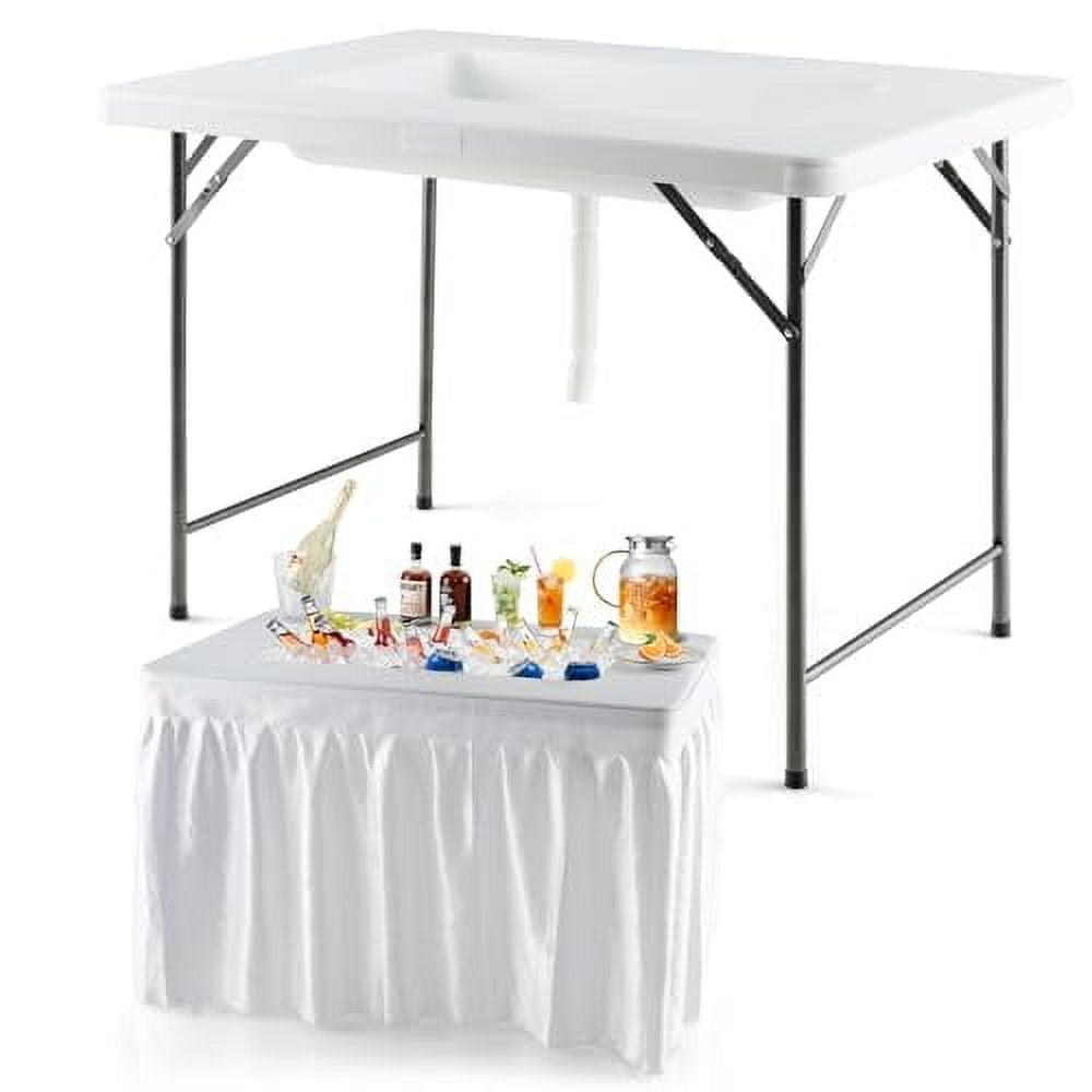 S AFSTAR 4 Foot Folding Ice Table, Buffet Salad Serving Table with ...