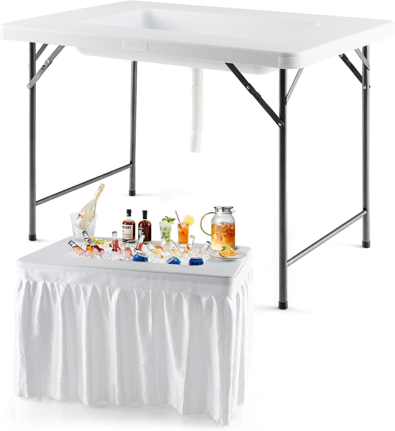 S AFSTAR 4 Foot Folding Ice Table, Buffet Salad Serving Table with ...
