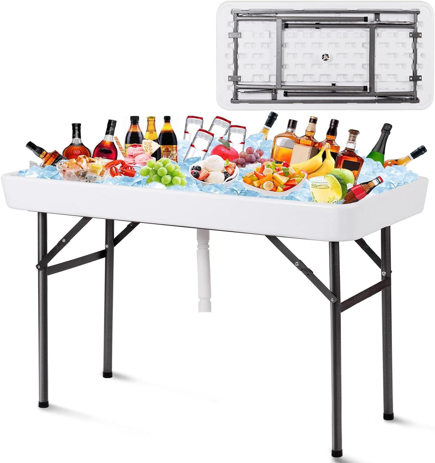 S AFSTAR 4 Foot Ice Tables for Parties with Drain, Folding Ice Cooler ...
