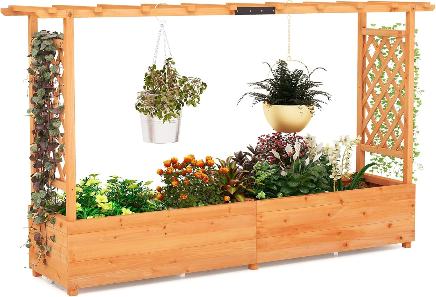 S AFSTAR 45-Inch Raised Garden Bed with Arch Trellis, Hanging Roof ...