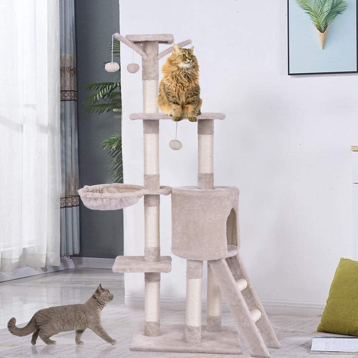 S AFSTAR 56 Inch Cat Tree Tower Condo, Multi-Level Cat Furniture ...