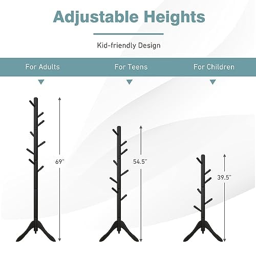 S AFSTAR 8-Hook Coat Rack Freestanding, Wood Coat Tree With 3 ...