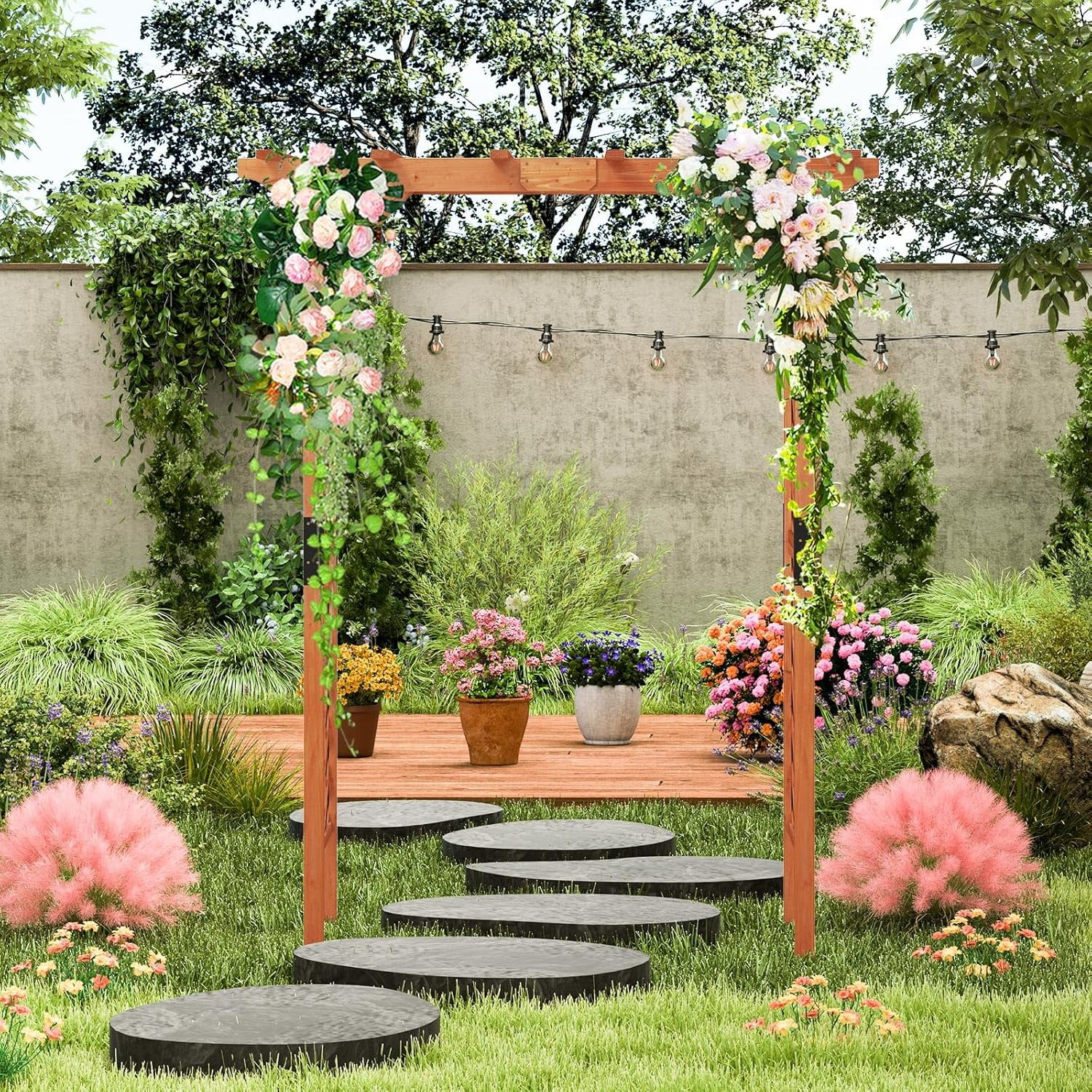 S AFSTAR 84" Wood Garden Arbor, 88inch Wood Backdrop Stand Wedding ...