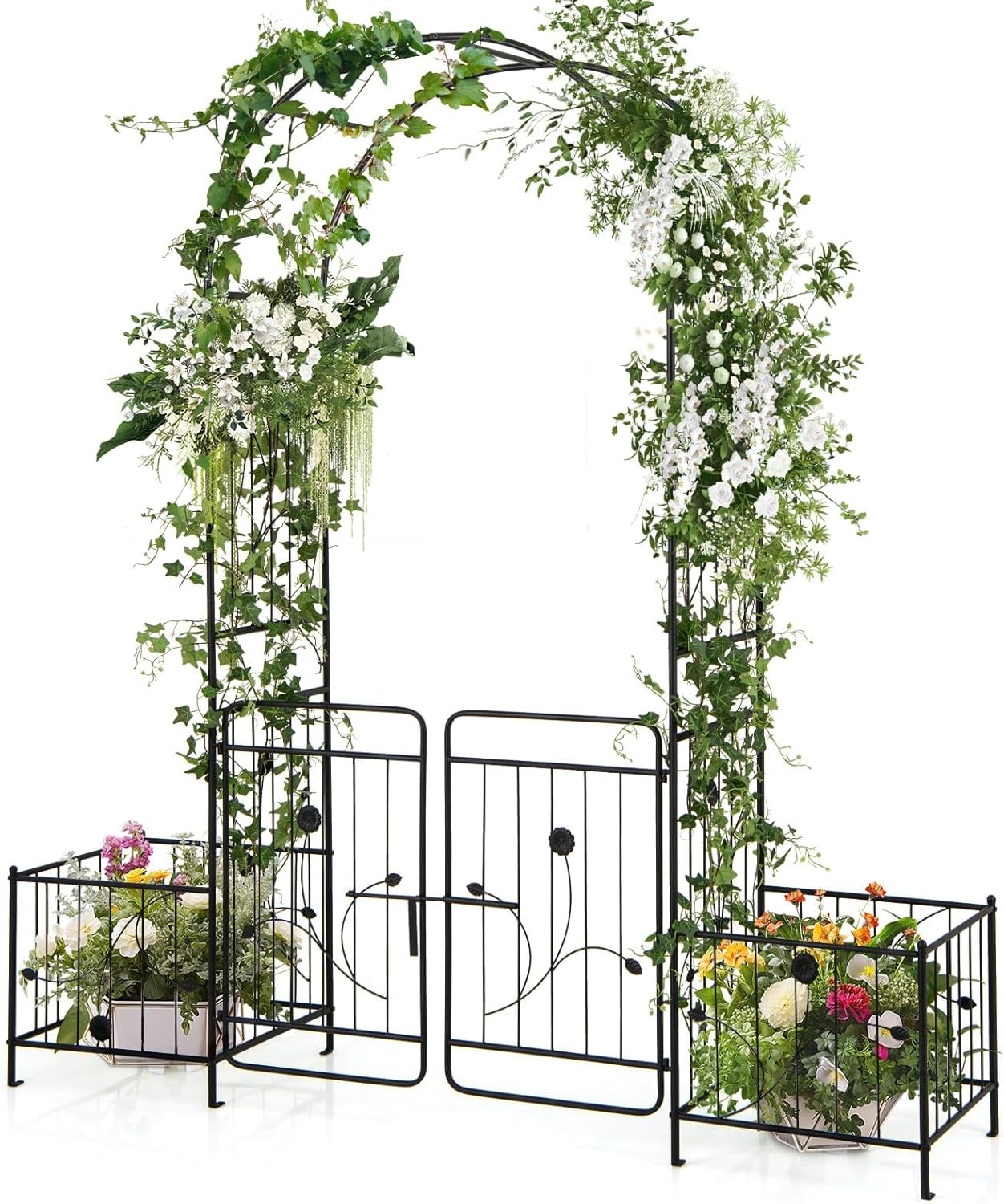 S AFSTAR 87-Inche GardenArbor with Gate & Side Planter Box, Metal ...