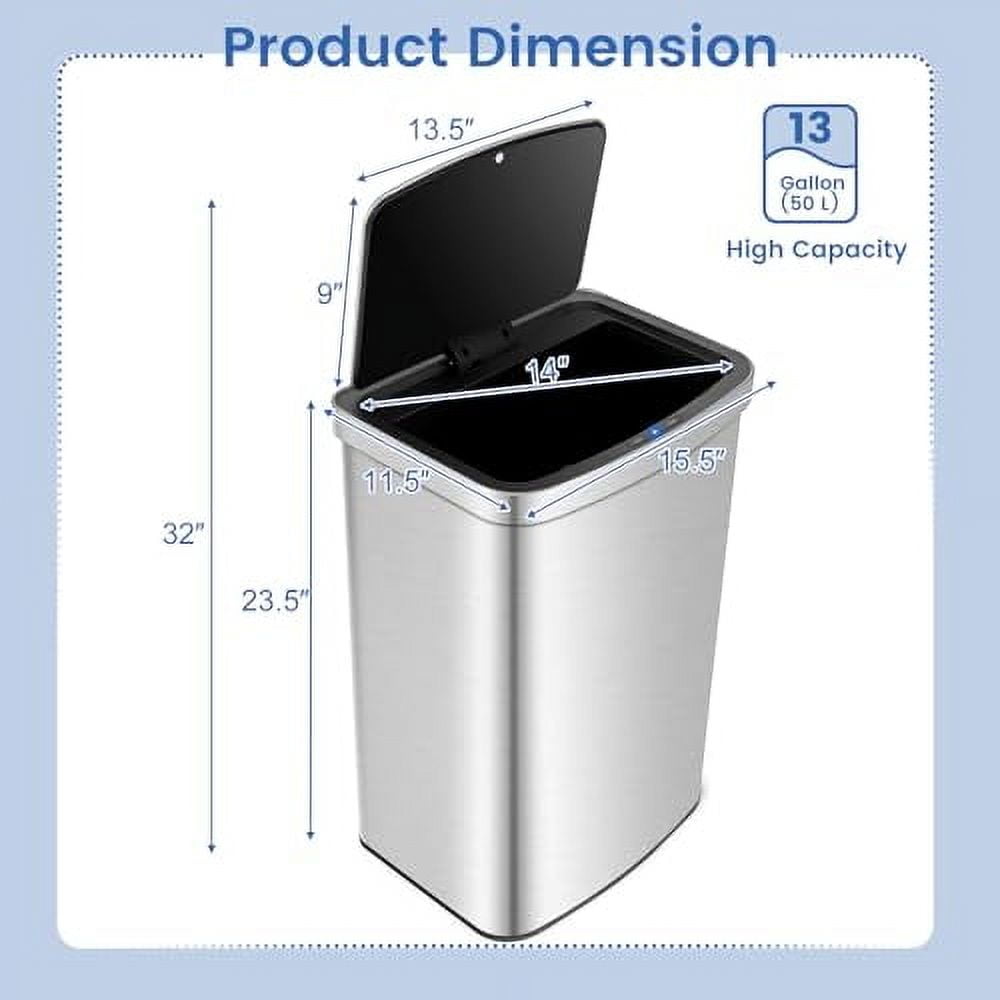 S AFSTAR Automatic Trash Can, 13 Gallons Stainless Steel Garbage Can ...