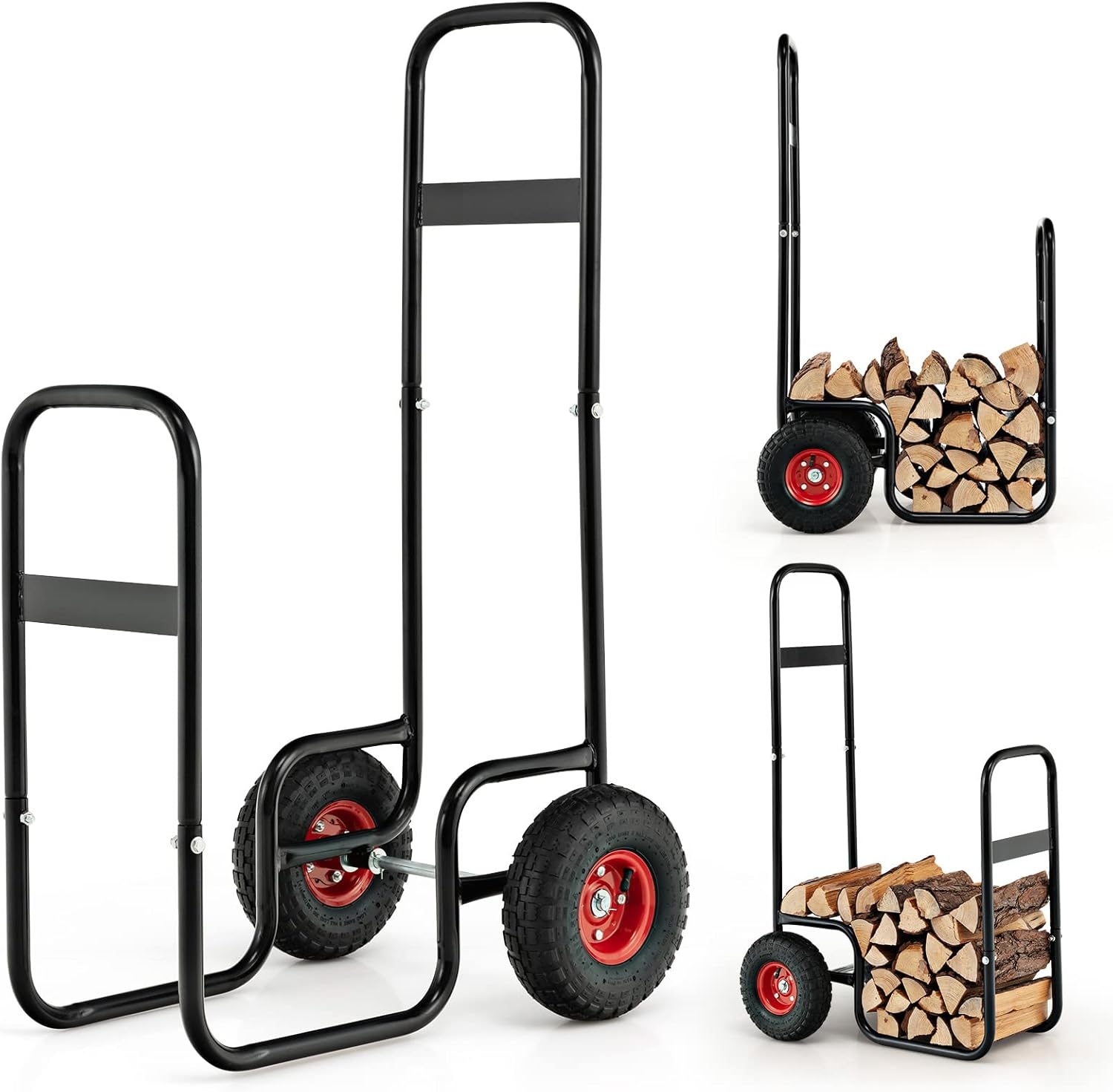 S AFSTAR Firewood Cart with Wheels, Heavy-Duty Steel Wood Log Carts w ...