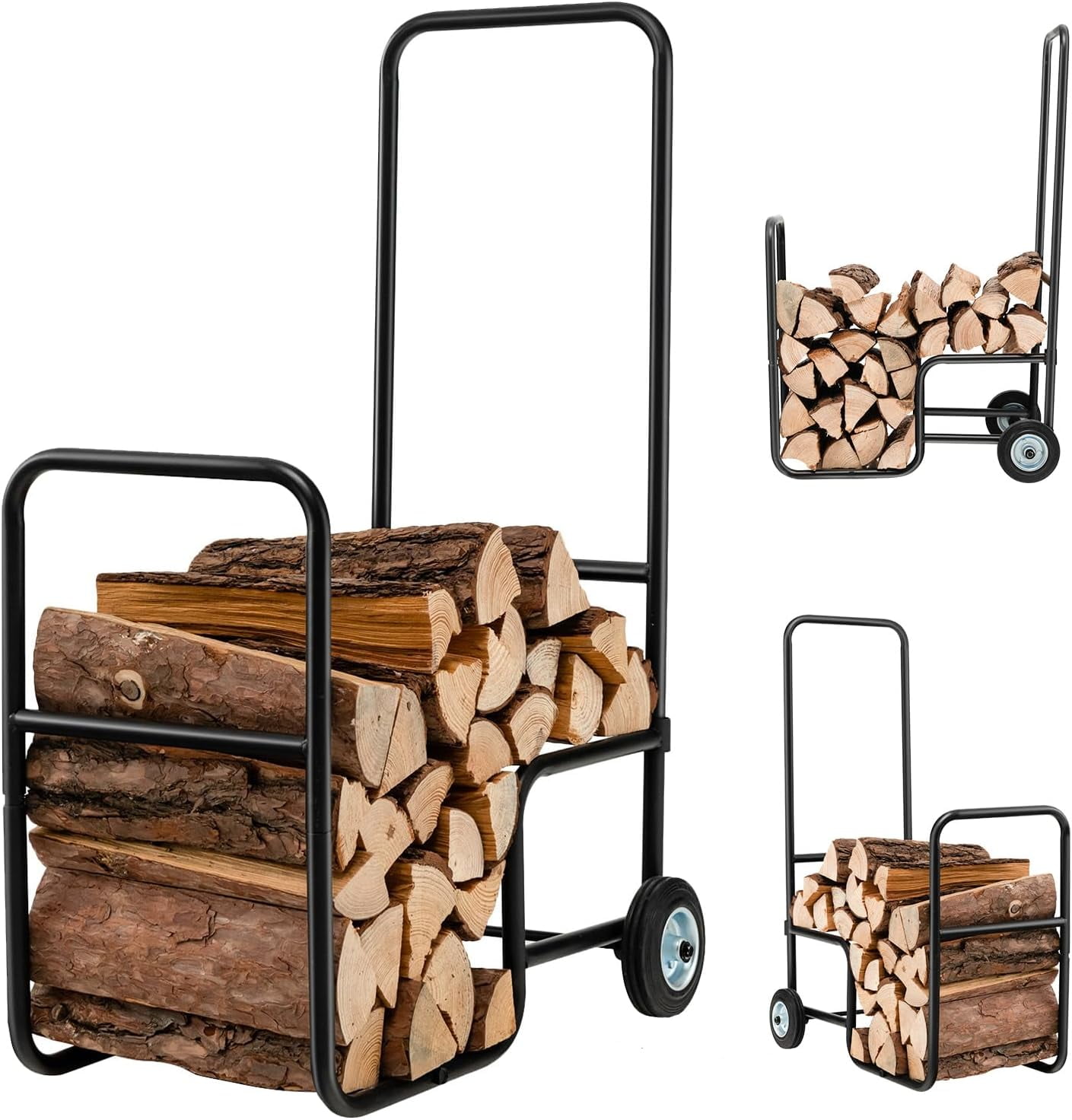 S AFSTAR Firewood Log Cart Carrier, 35” Height Wood Rack Storage Mover ...