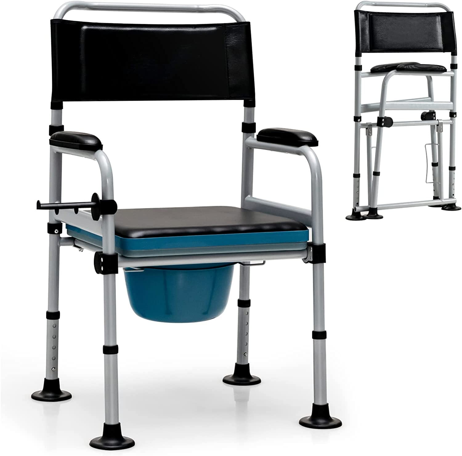 S AFSTAR Folding Commode Chair, Height Adjustable Shower Chair w/Large ...