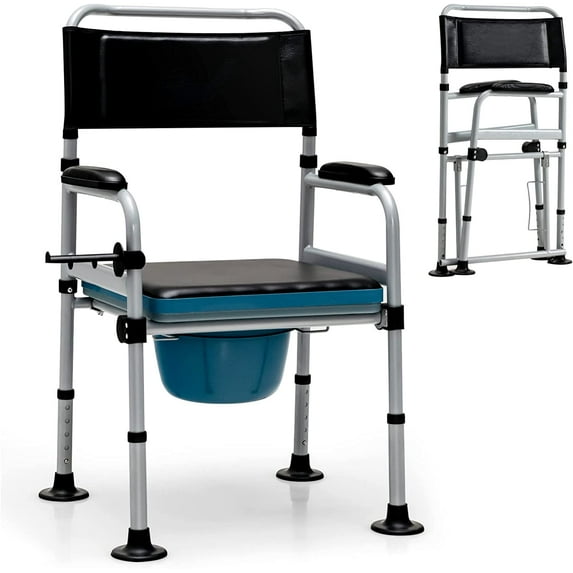 S AFSTAR Folding Commode Chair, Height Adjustable Shower Chair w/Large ...