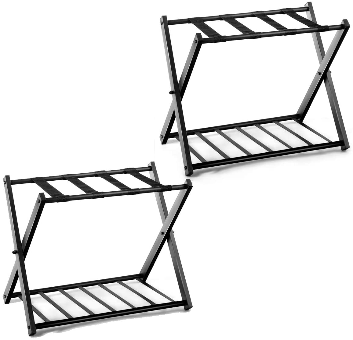 S AFSTAR Folding Luggage Rack with Shoe Shelf, Metal Suitcase Stand ...