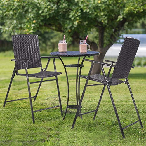 S AFSTAR Folding Wicker Chair Set of 4, Portable Tall Rattan Chairs for ...