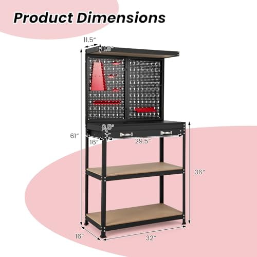 S AFSTAR Garage Workbench with Drawers, 32 x 16 Inches Tool Storage ...