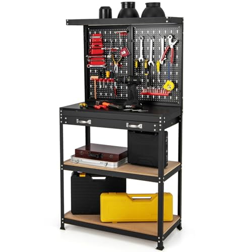 S AFSTAR Garage Workbench with Drawers, 32 x 16 Inches Tool Storage ...