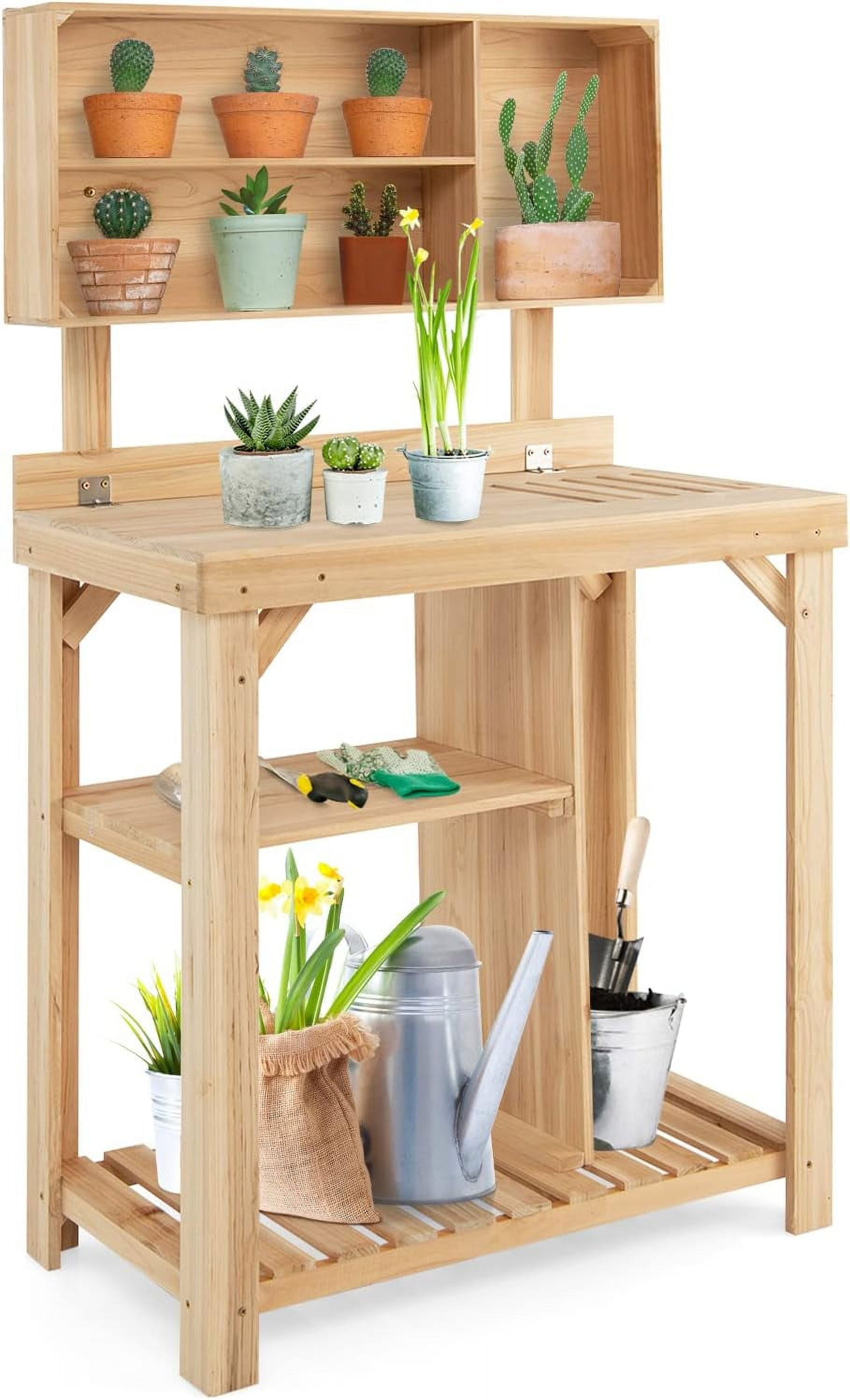 S AFSTAR Garden Potting , Wood Potting Station w/Bottom Shelves & Top ...