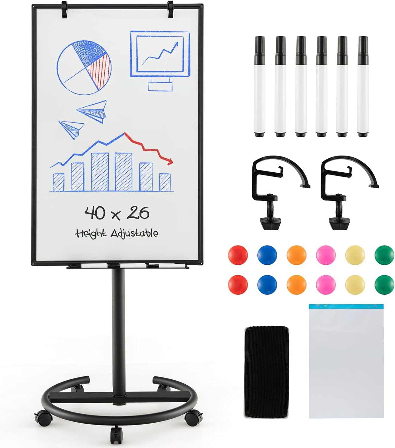 S AFSTAR Mobile White Board Dry Erase, 40x26” Rolling Magnetic ...