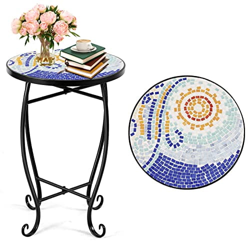 S AFSTAR Mosaic Patio Table, 21”H x 14”Dia Round Plant Stand Coffee ...
