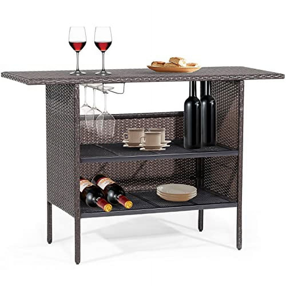 S AFSTAR Patio Rattan Bar Table, Outdoor Rattan Wicker Bar Counter ...